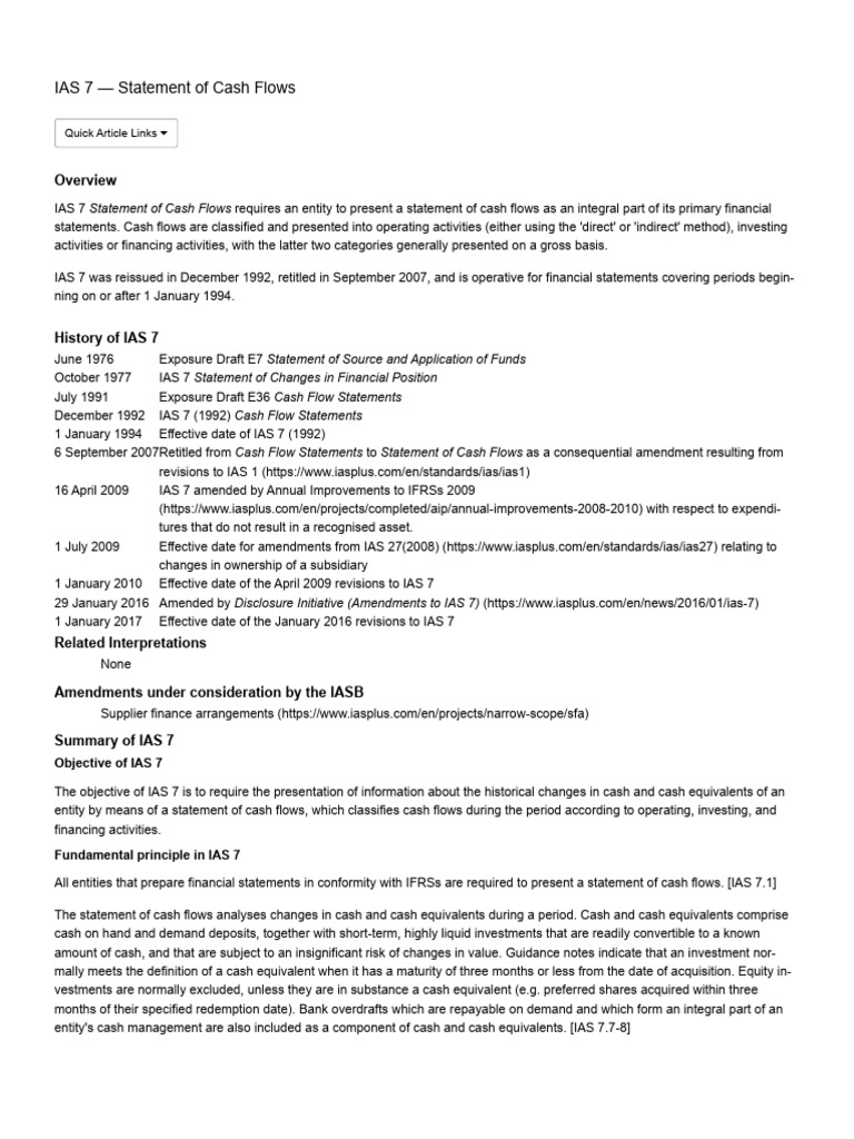IAS 7 - Statement of Cash Flows | PDF | Cash Flow Statement | Cash