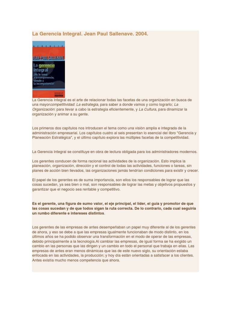La Gerencia Integral | PDF | Toma de decisiones | Planificación