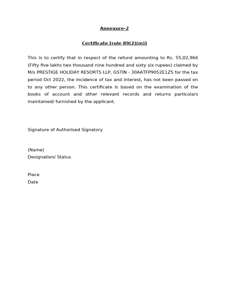 Annexure 2 Certificate (Rule 89 (2) (M) ) Oct 22 | PDF