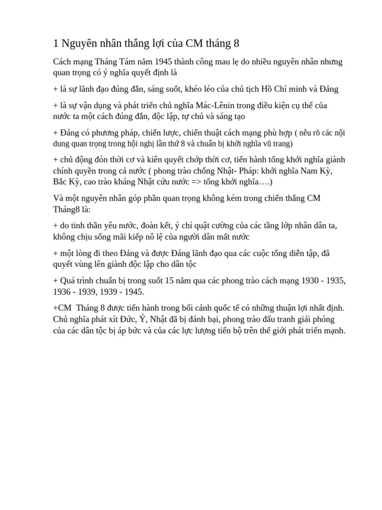 1 Nguyên nhân thắng lợi của CM tháng 8 | PDF