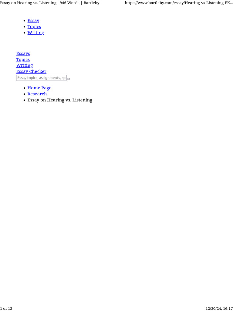 Essay On Hearing vs. Listening - 946 Words - Bartleby | PDF | Hearing ...