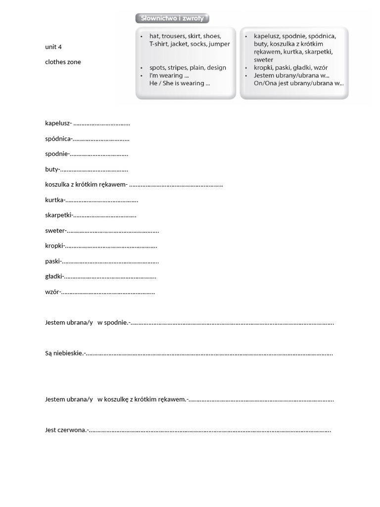 Unit 4 Clothes Zone - CW 1 | PDF