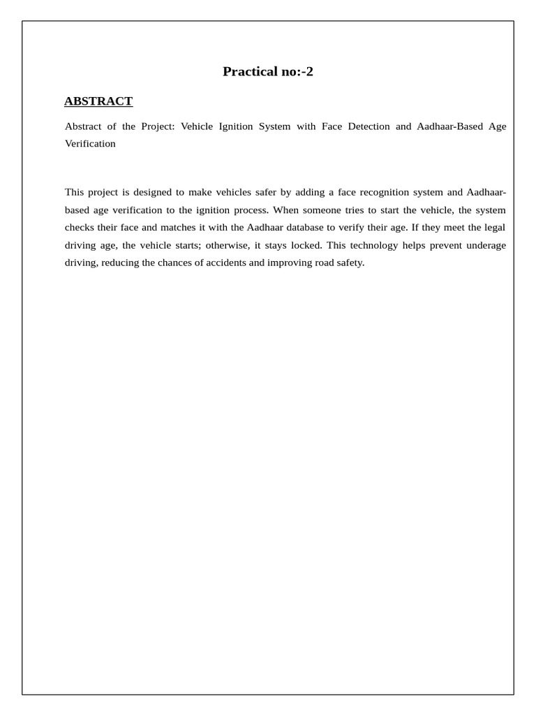 Vehicle Ignition System with Age Verification | PDF | Image ...