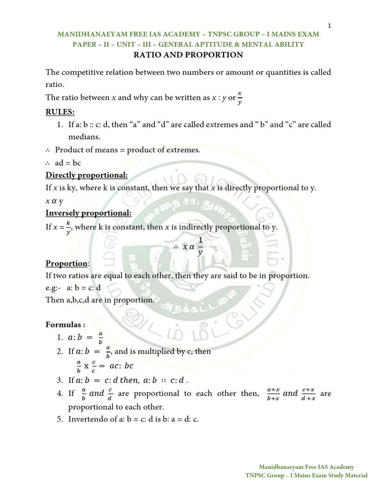 4.ratio and Proportions | PDF | Mathematics | Arithmetic