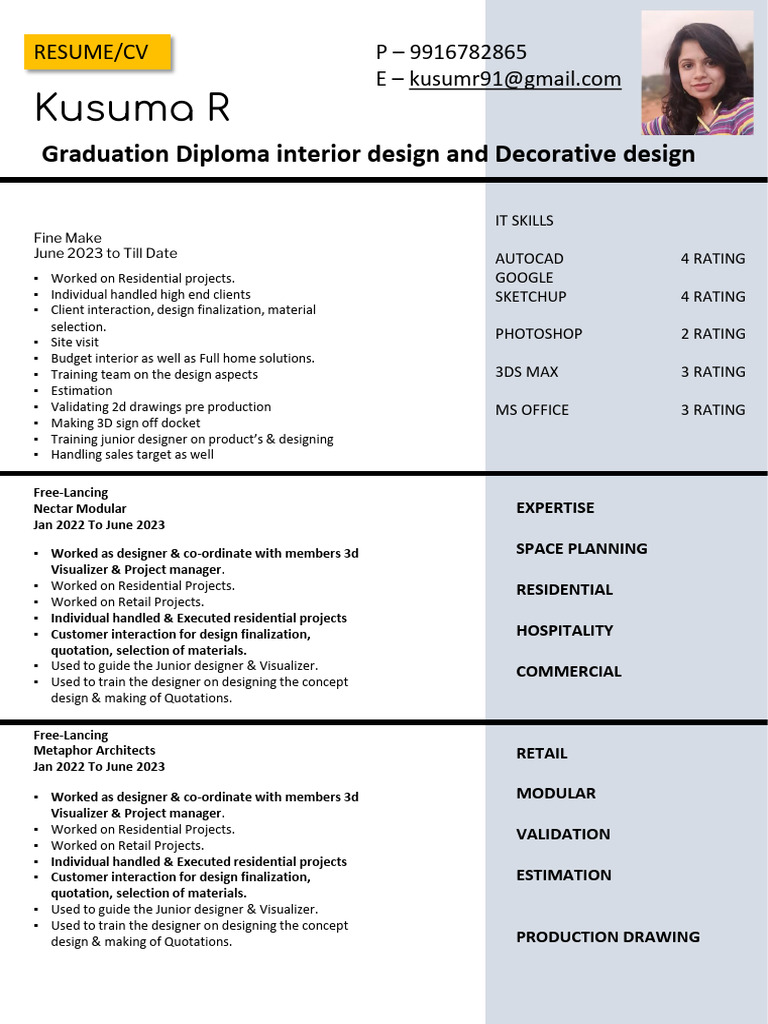 Kusuma CV | PDF | Design