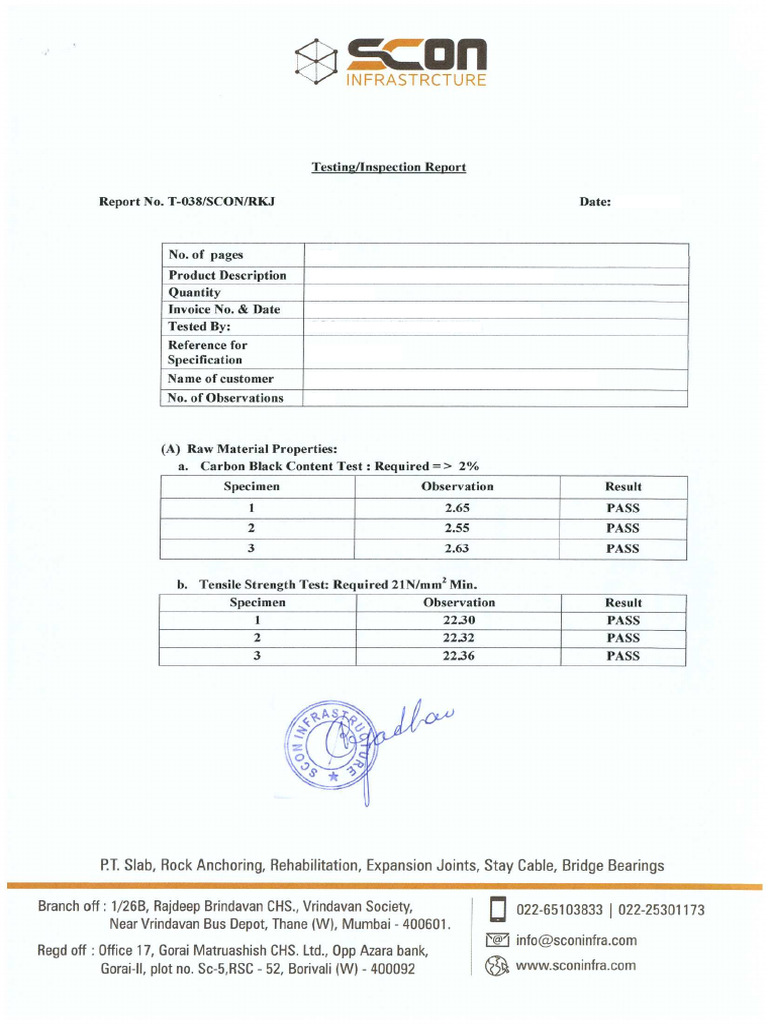 Pipe Test Report | PDF