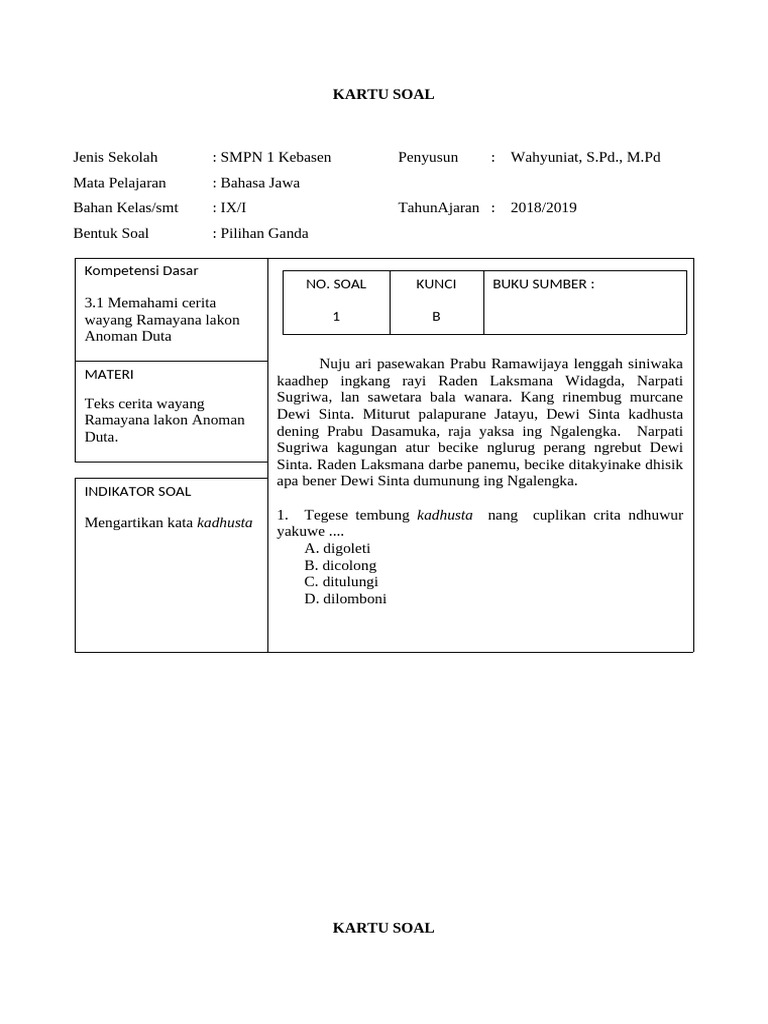 Kartu Soal Pas Gasal 1819 | PDF