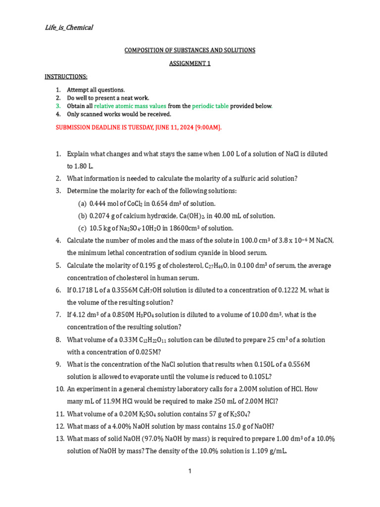 Assignment 1_Solutions | PDF | Concentration | Sodium Hydroxide