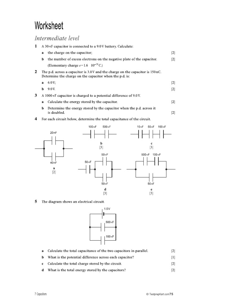 Capacitors Worksheet | PDF