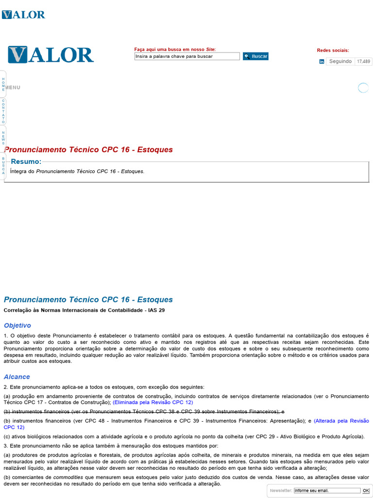 CPC 16: Mensuração de Estoques | PDF | Despesa | Contabilidade