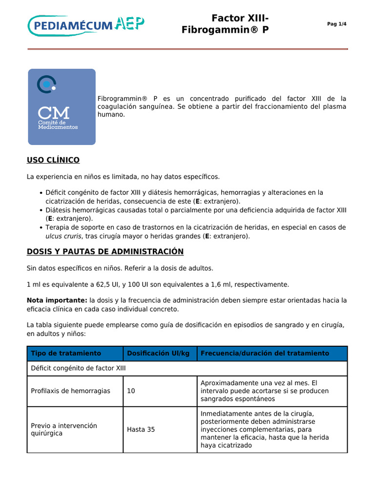 Factor XIII-Fibrogammin® P | PDF | Causas de la muerte | Medicina