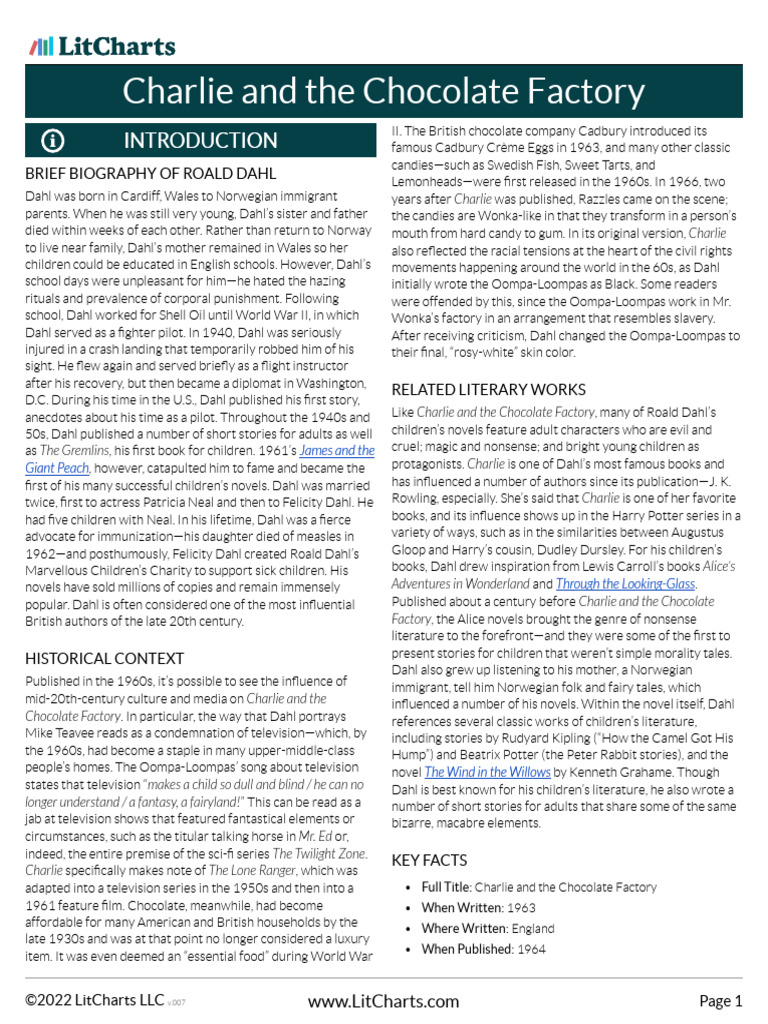 Notes For Charlie and The Chocolate Factory | PDF