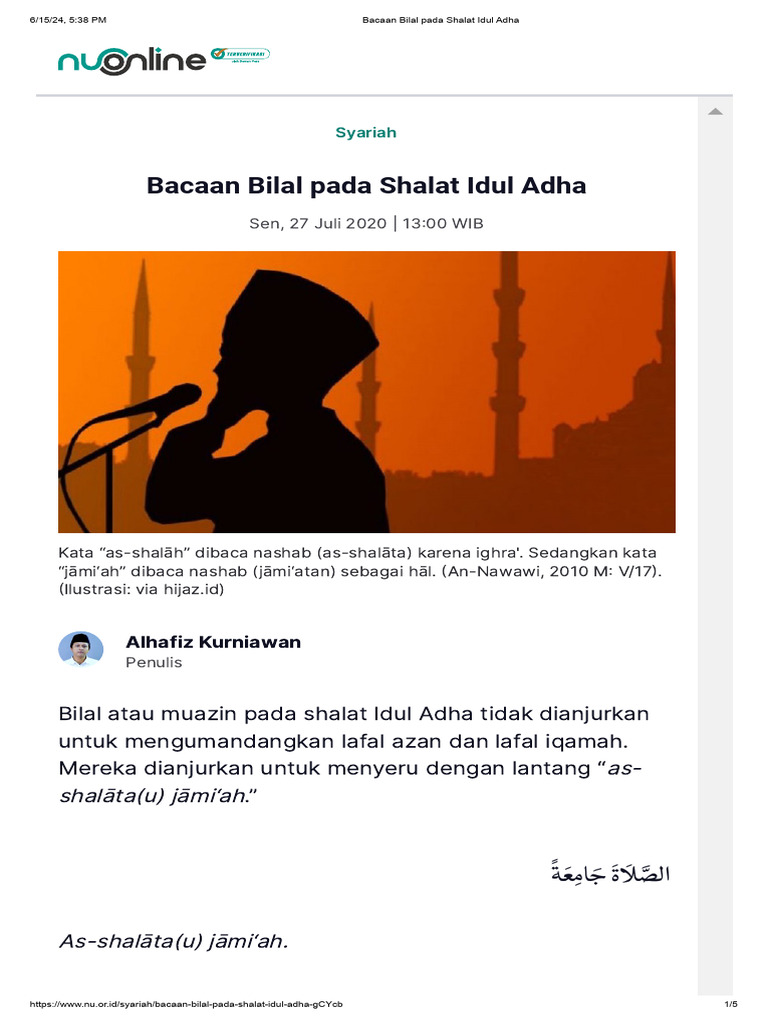 Bacaan Bilal pada Shalat Idul Adha | PDF