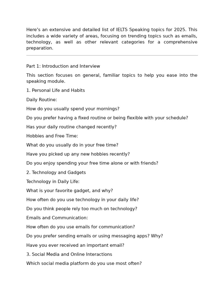 IELTS Speaking Topics 2025 Guide | PDF | Social Media | Popular Culture ...