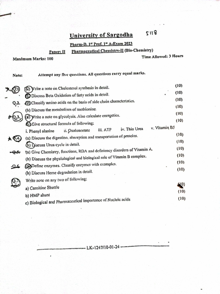 Biochemistry Past Papers | PDF