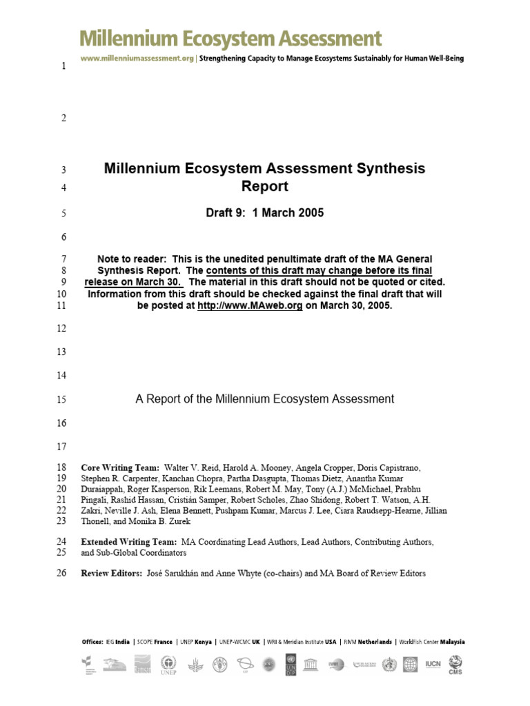 Millennium Ecosystem Assessment Synthesis Report | PDF | Ecosystem ...