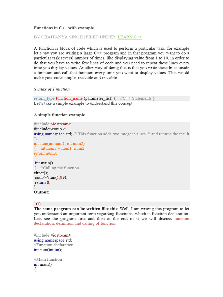 Functions And Arrays In C Pdf Parameter Computer Programming C