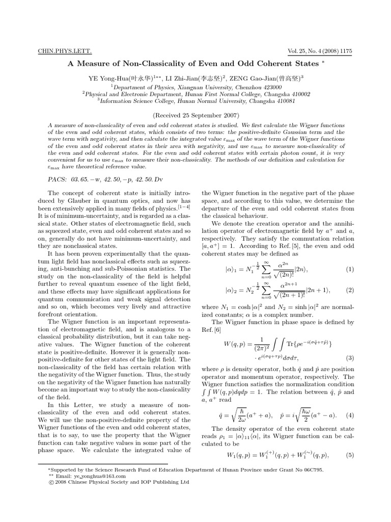 A Measure of Non-Classicality of Even and Odd Coherent States | PDF ...