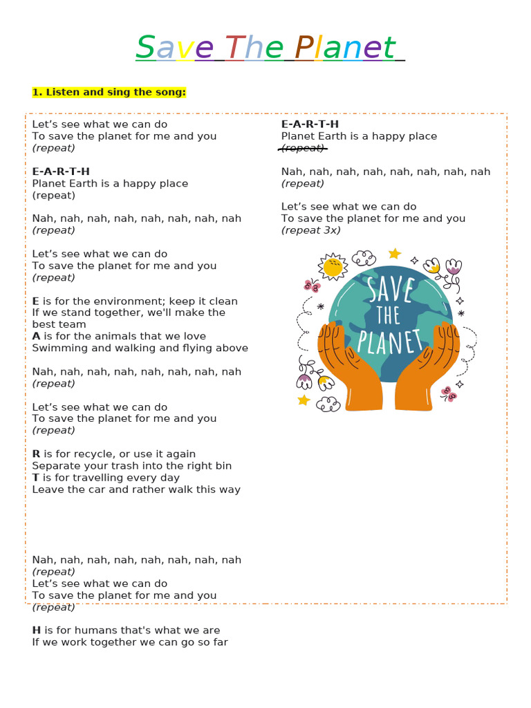 Save the Planet Song for Kids | PDF
