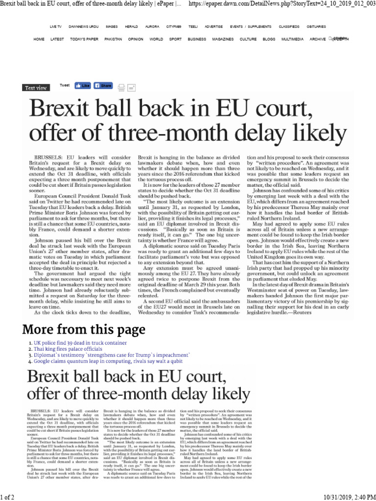 Brexit Delay Proposal Update | PDF