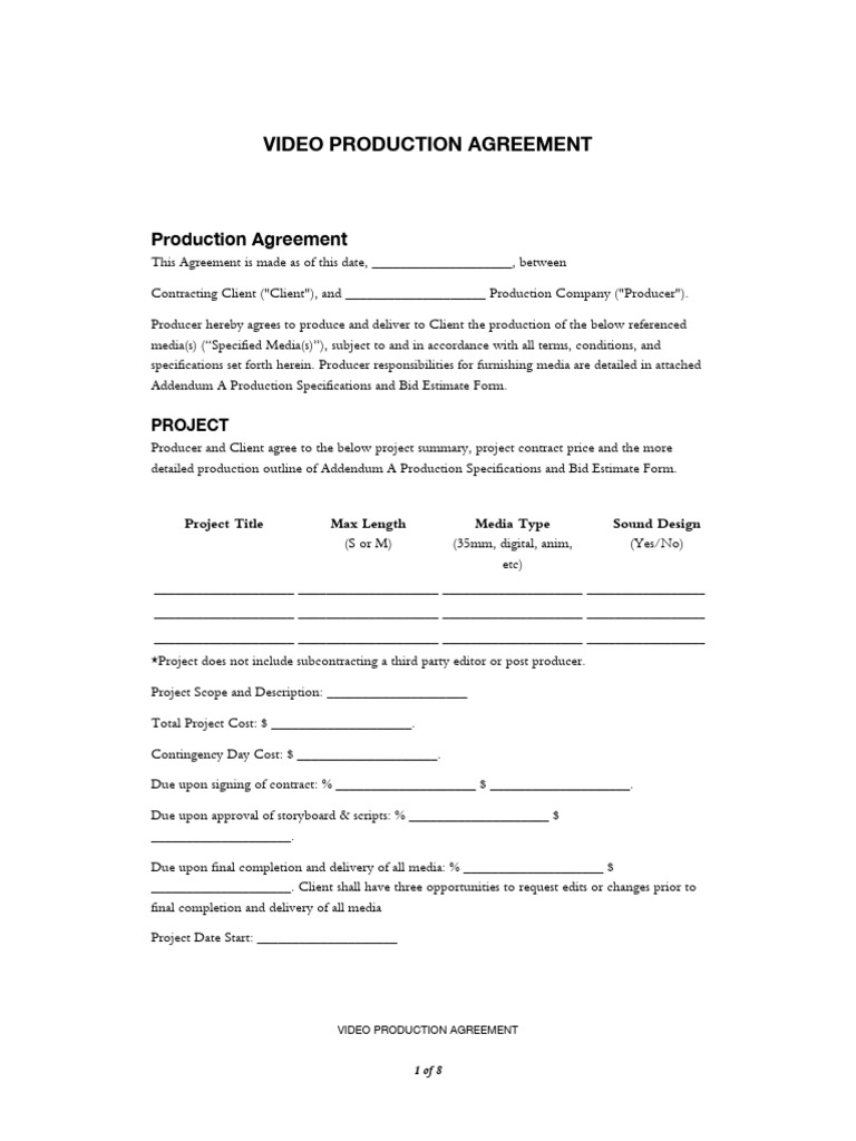 Video Production Agreement Template | PDF | Indemnity | Liability Insurance