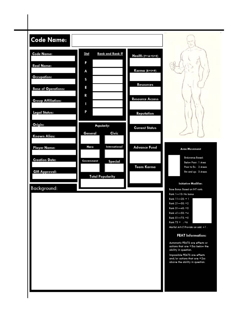 TSR - Marvel Super Heroes - Character Sheet Male | PDF | Role Playing Games