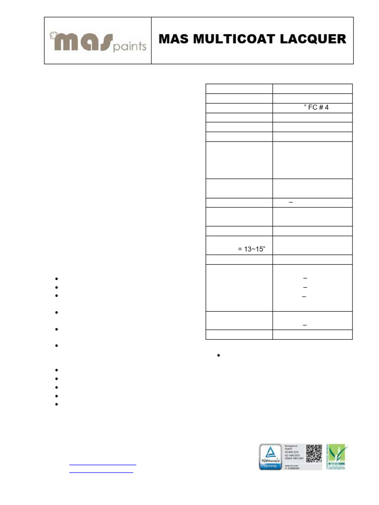 Mas Multicoat Lacquer Datasheet | PDF | Materials | Industrial Processes
