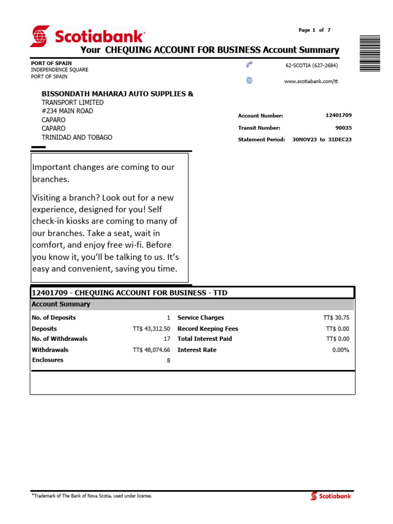 Business Chequing Account Summary | PDF | Transaction Account | Fee