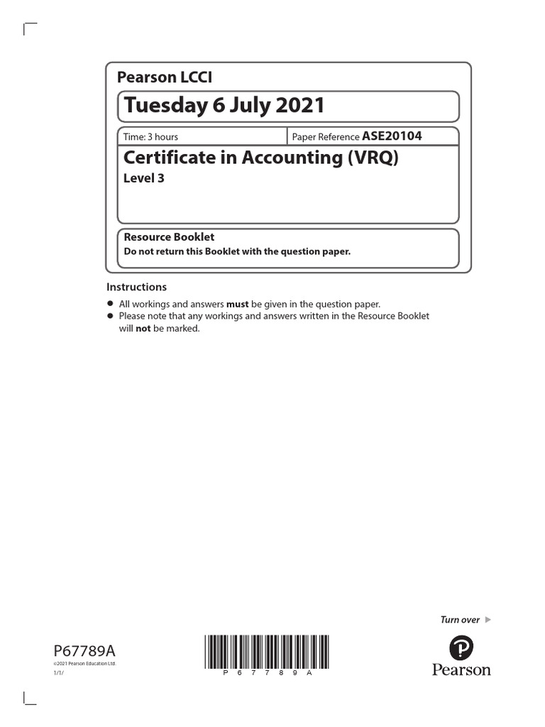 ASE20104 P67789 LCCI Level 3 Certificate in Accounting Resource Booklet ...