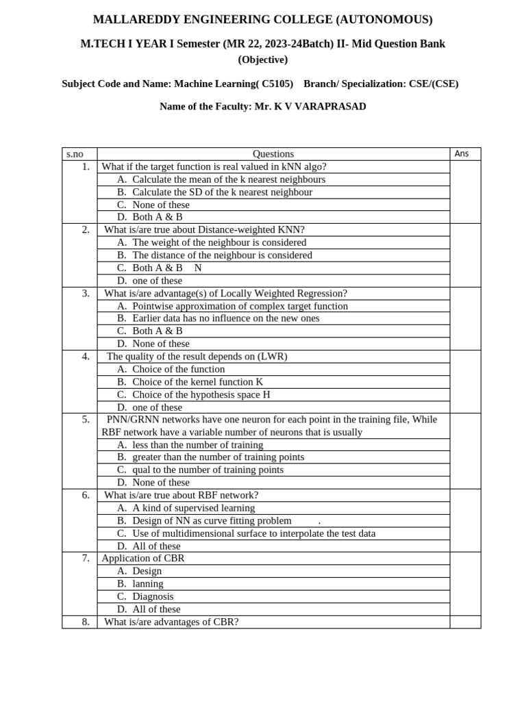 MTech-ML-MID2-OBJ | PDF | Dynamic Programming | Applied Mathematics MTech-ML-MID2-OBJ | PDF | Dynamic Programming | Applied Mathematics
