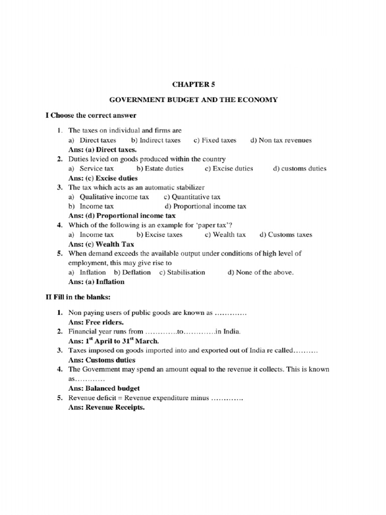 2nd PUC Economics Chapter: Government Budget and Economy Notes | PDF