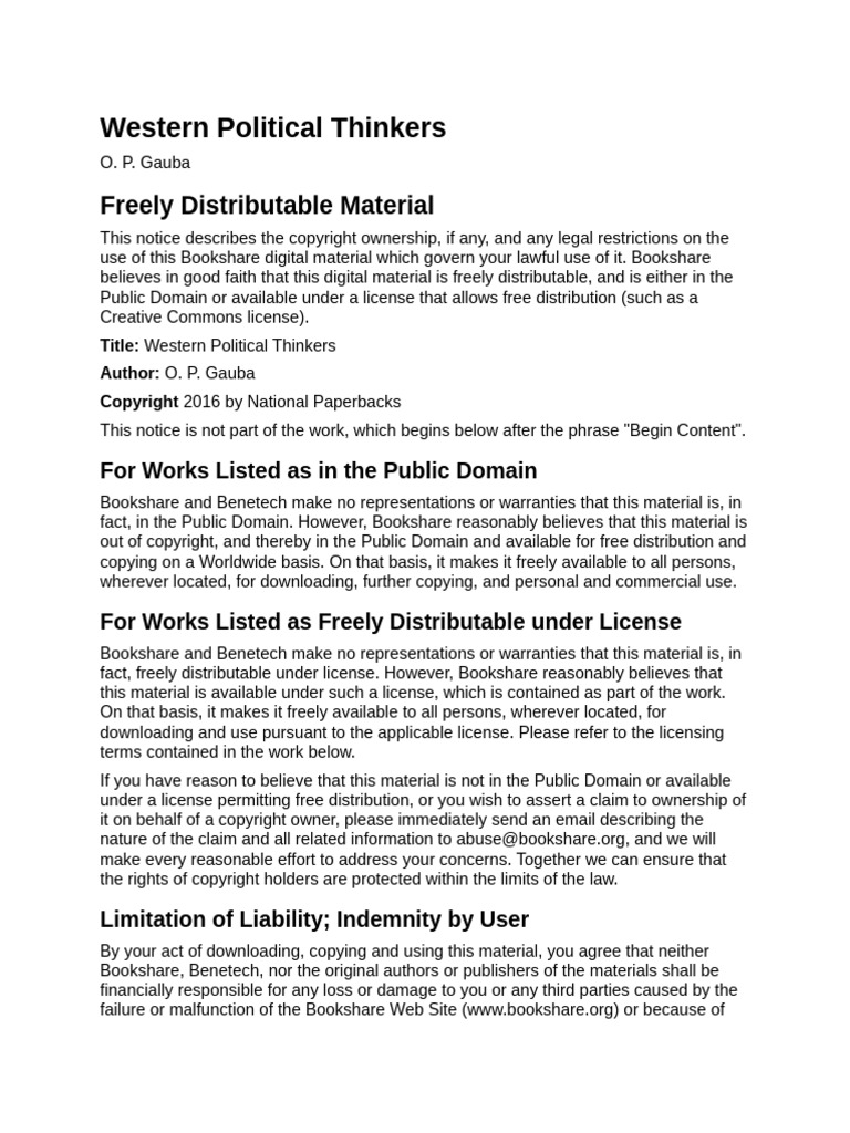 Western Political Thinkers00001 | PDF