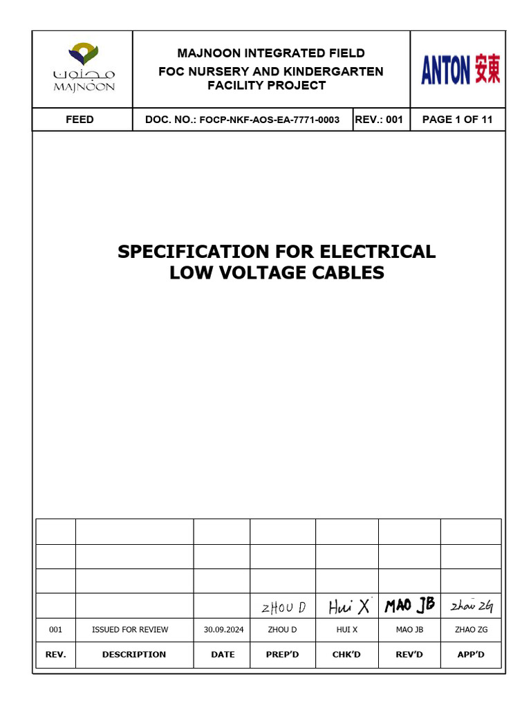 Ea - Focp-Nkf-Aos-Ea-7771-0003 - 001 Specification For Electrical Low Voltage Cables | PDF ...