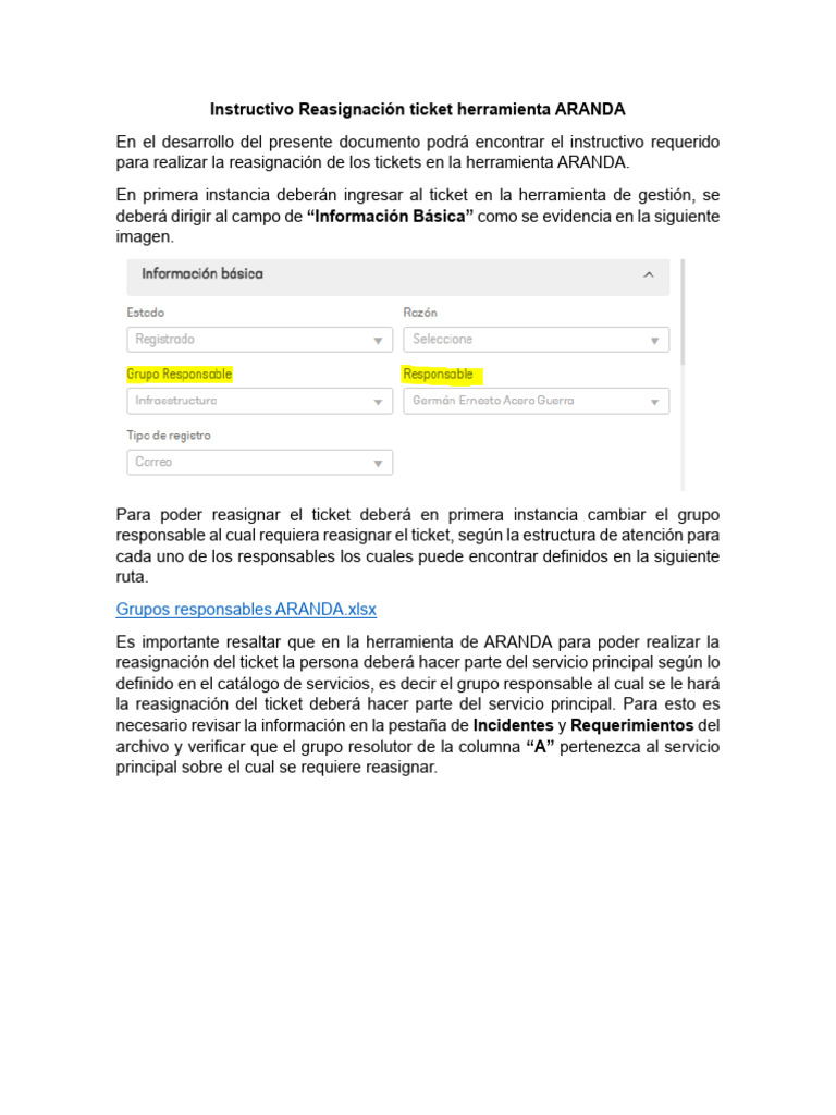 Reasignacion ticket ARANDA | PDF