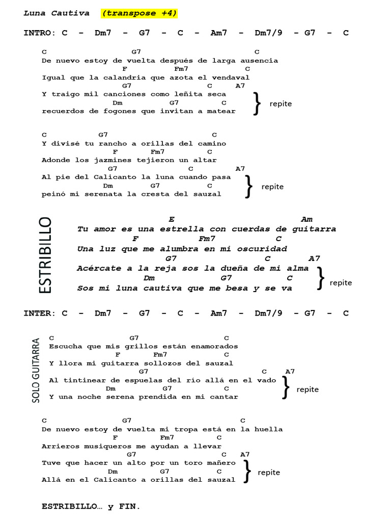 Letras y acordes de Luna Cautiva | PDF