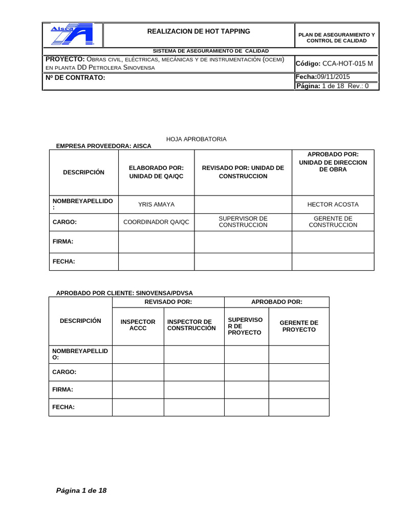 15.-CCA-HOT-015 M PROCEDIMIENTO HOT TAPPING | PDF | Soldadura | Construcción