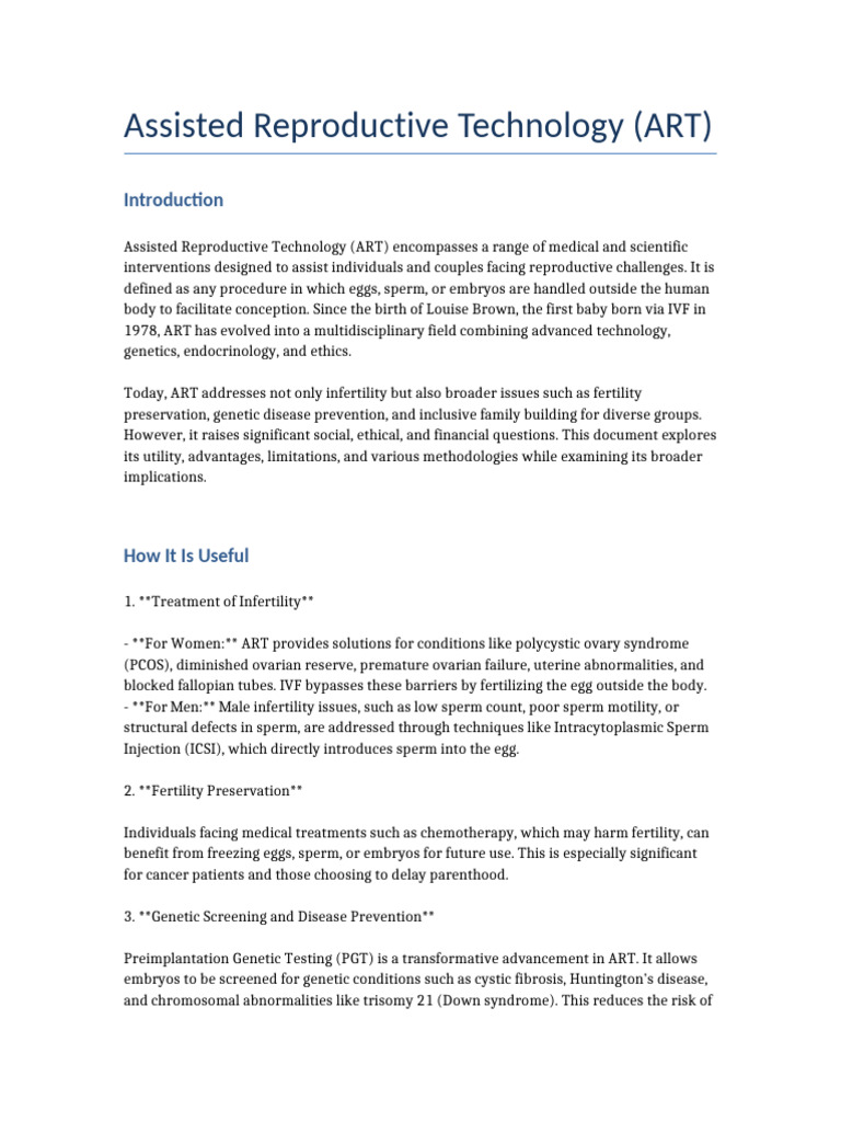 Assisted Reproductive Technology Overview | PDF | In Vitro ...