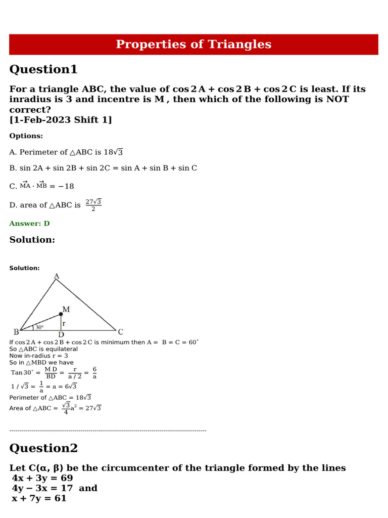 Properties of Triangles | PDF | Triangle | Elementary Geometry