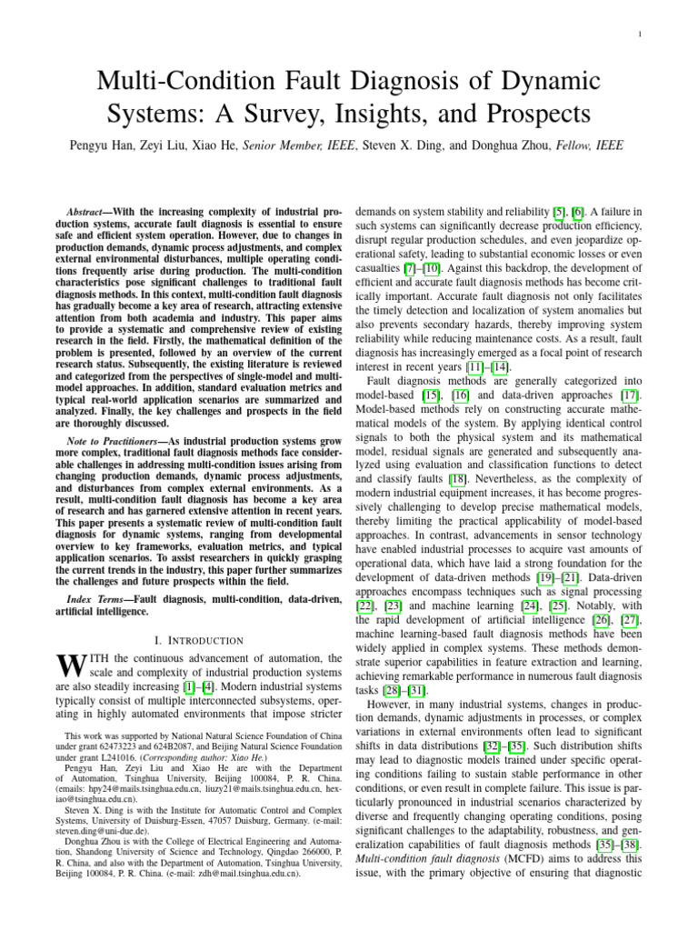 Multi-Condition Fault Diagnosis of Dynamic Systems: A Survey, Insights, and Prospects | PDF ...