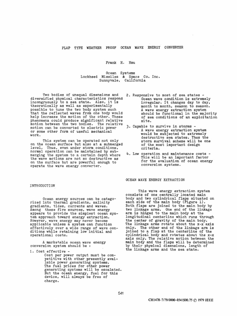 1979 Flap Type Weather Proof Ocean Wave Energy Converter | PDF ...