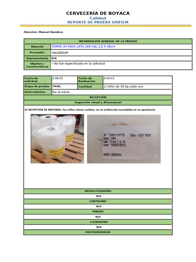 Informe Prueba Valfilm 6-9-23 | PDF
