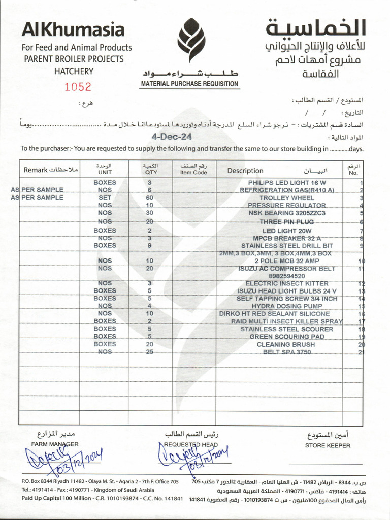 Indent No 1052 | PDF