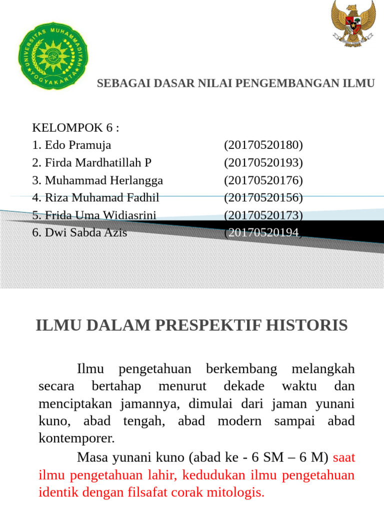 PANCASILA SEBAGAI DASAR NILAI PENGEMBANGAN ILMU KLP 6 | PDF