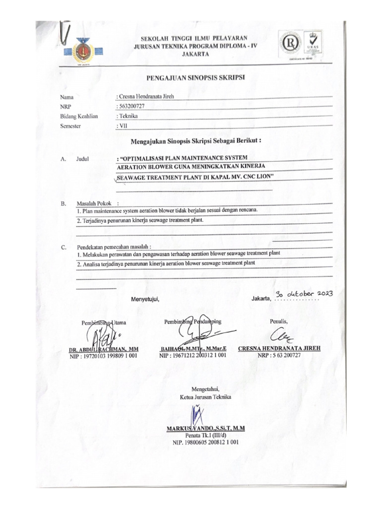 Lembar Pengajuan Cresna H Jireh | PDF