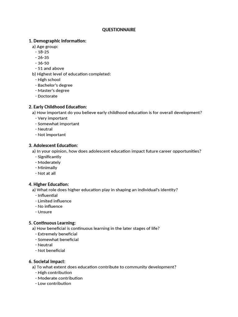 Education Impact Questionnaire | PDF