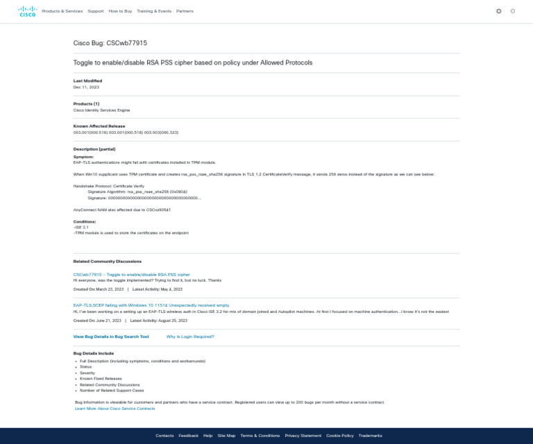 Cisco Bug CSCwb77915 - Toggle to enabledisable RSA PSS cipher based on ...