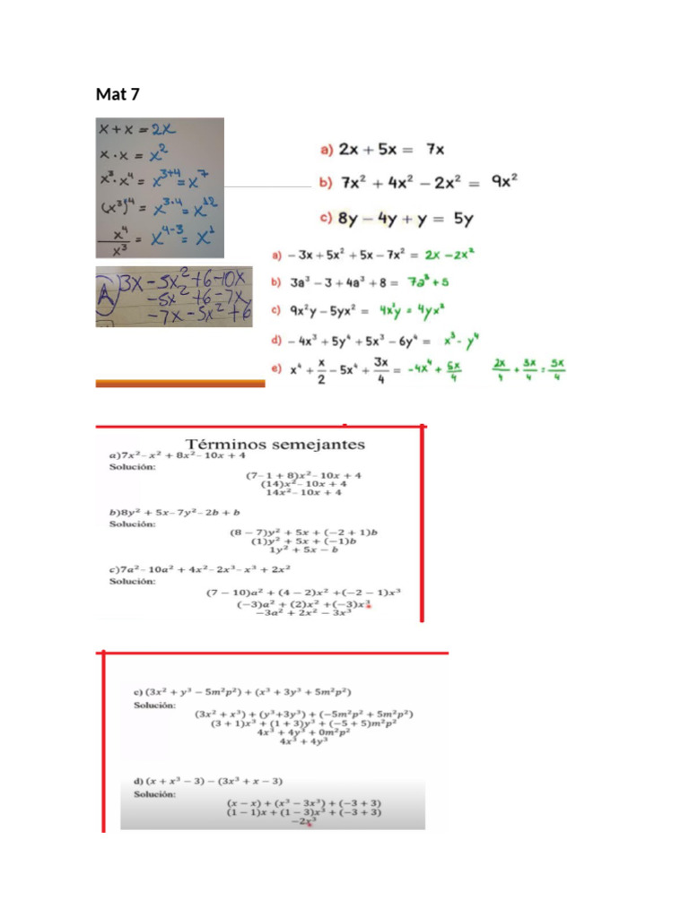 7 Documento mat 7 a. Operaciones Alg. | PDF
