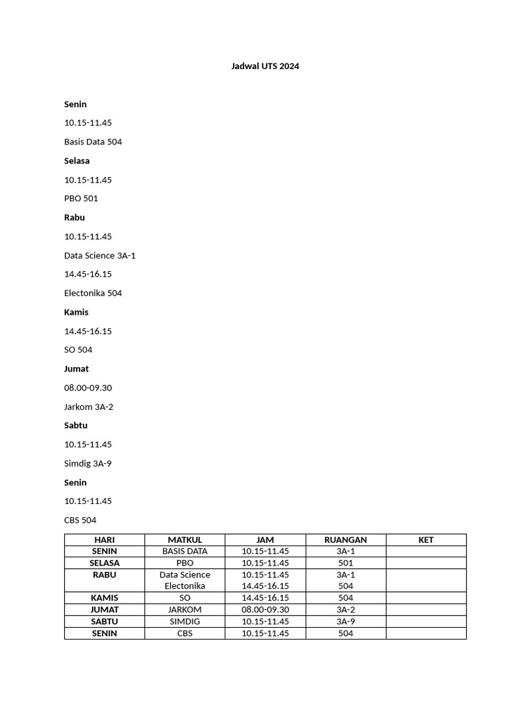Jadwal UTS 2024 | PDF
