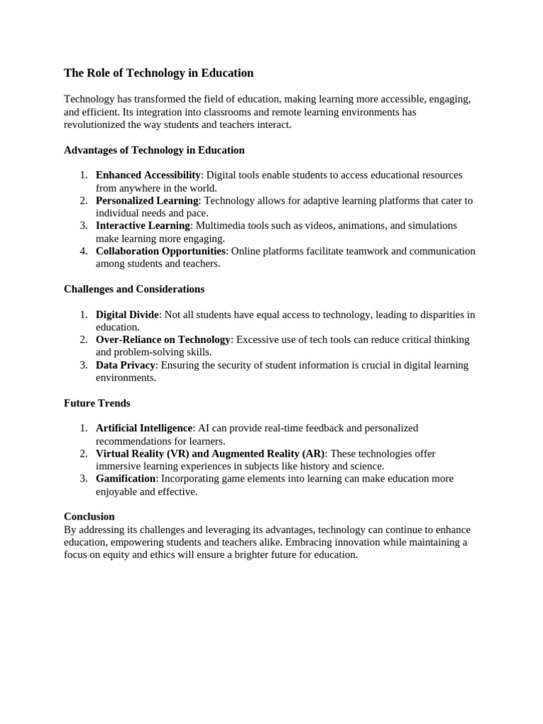 The Role of Technology in Education | PDF