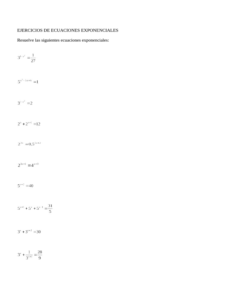 Ejercicios de Ecuaciones Exponenciales | PDF